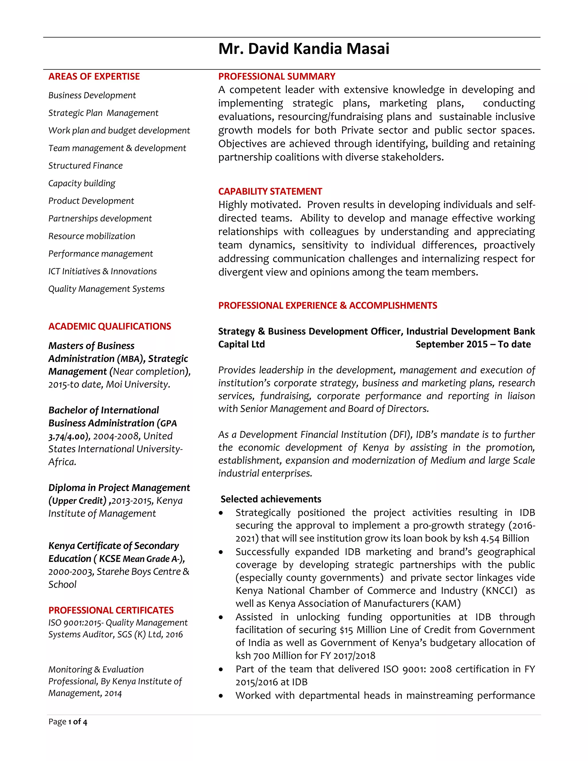 David masai cv | PDF