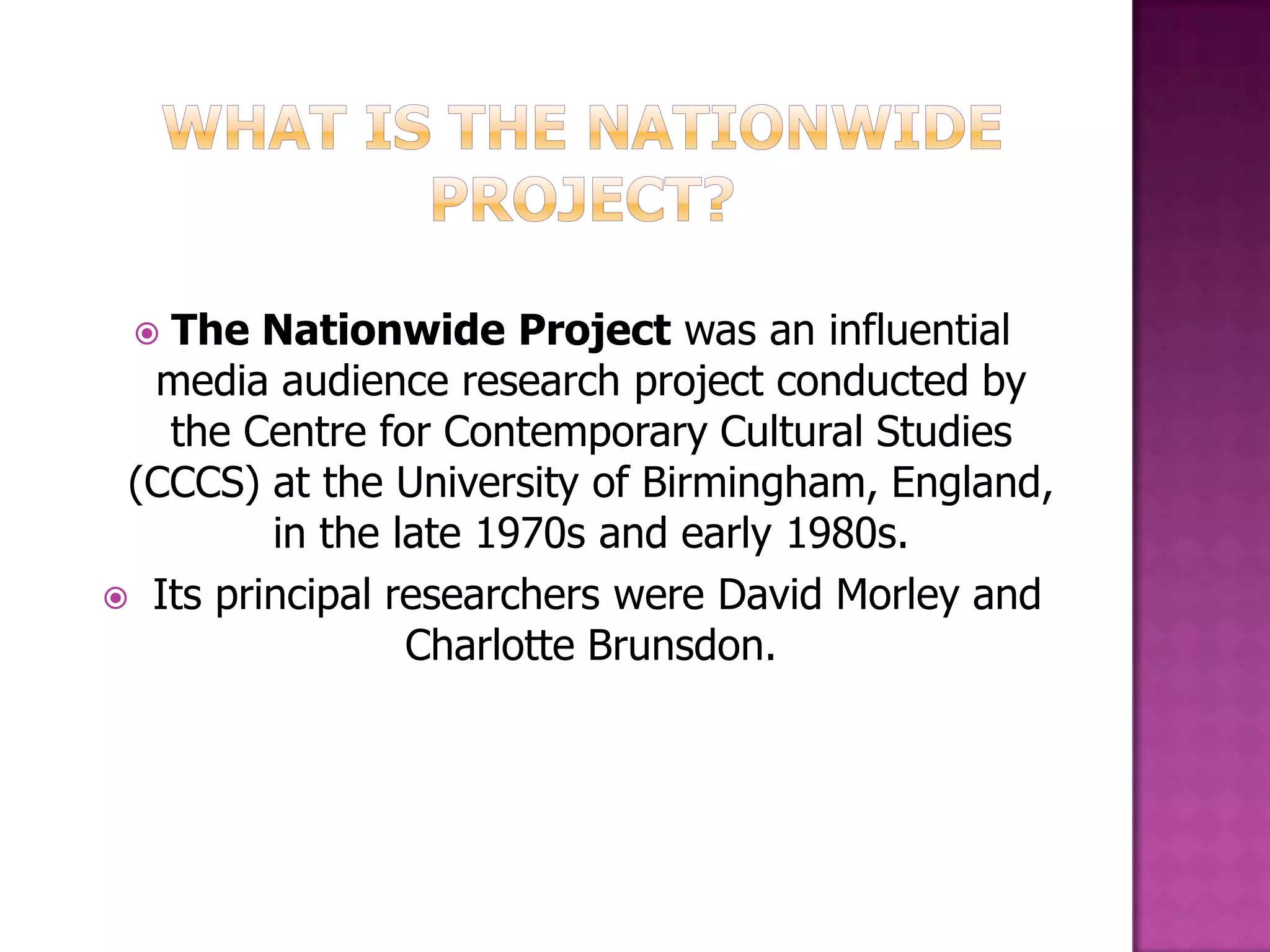David morley the nationwide project - completed | PPTX