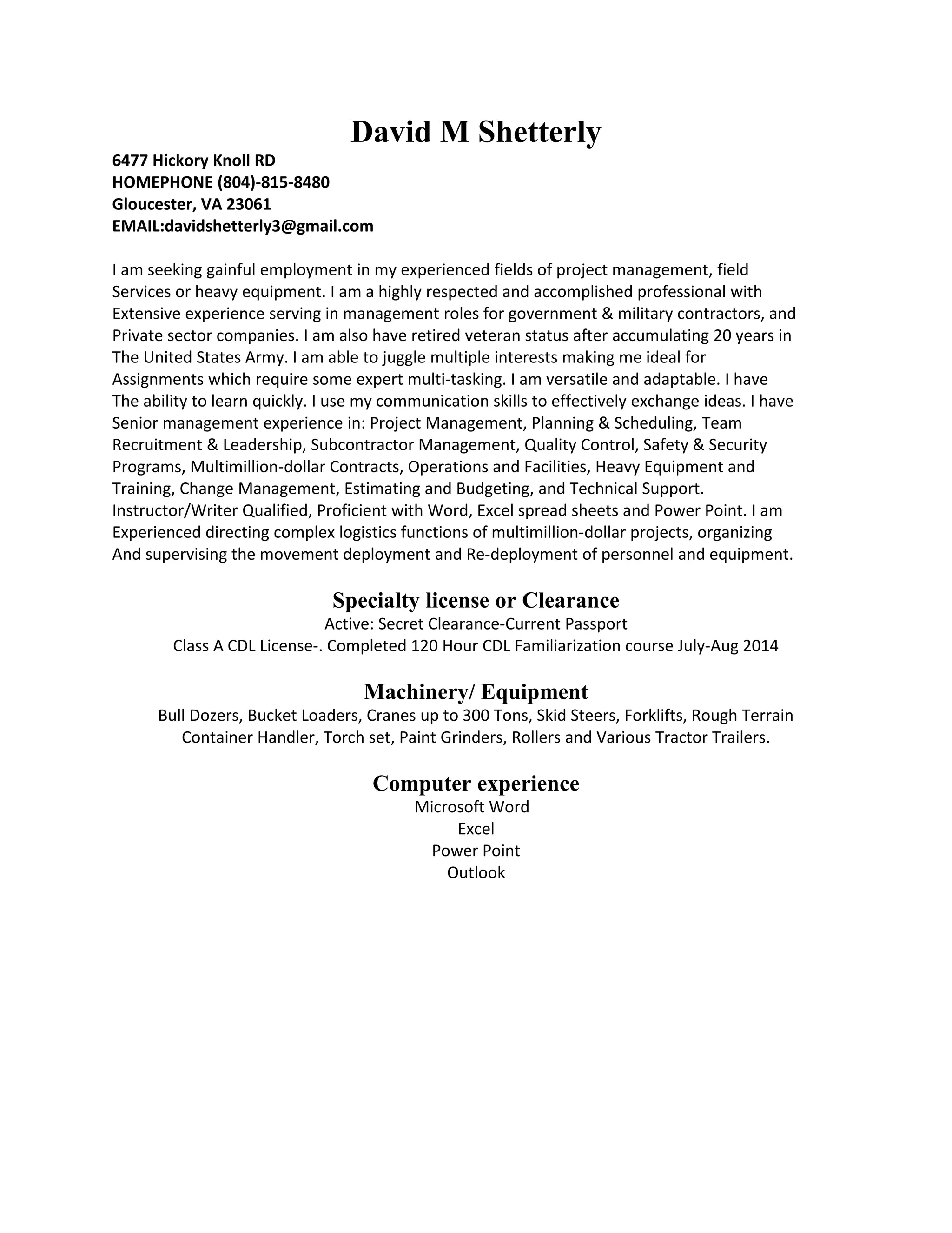 David M Shetterly resume1 | DOC