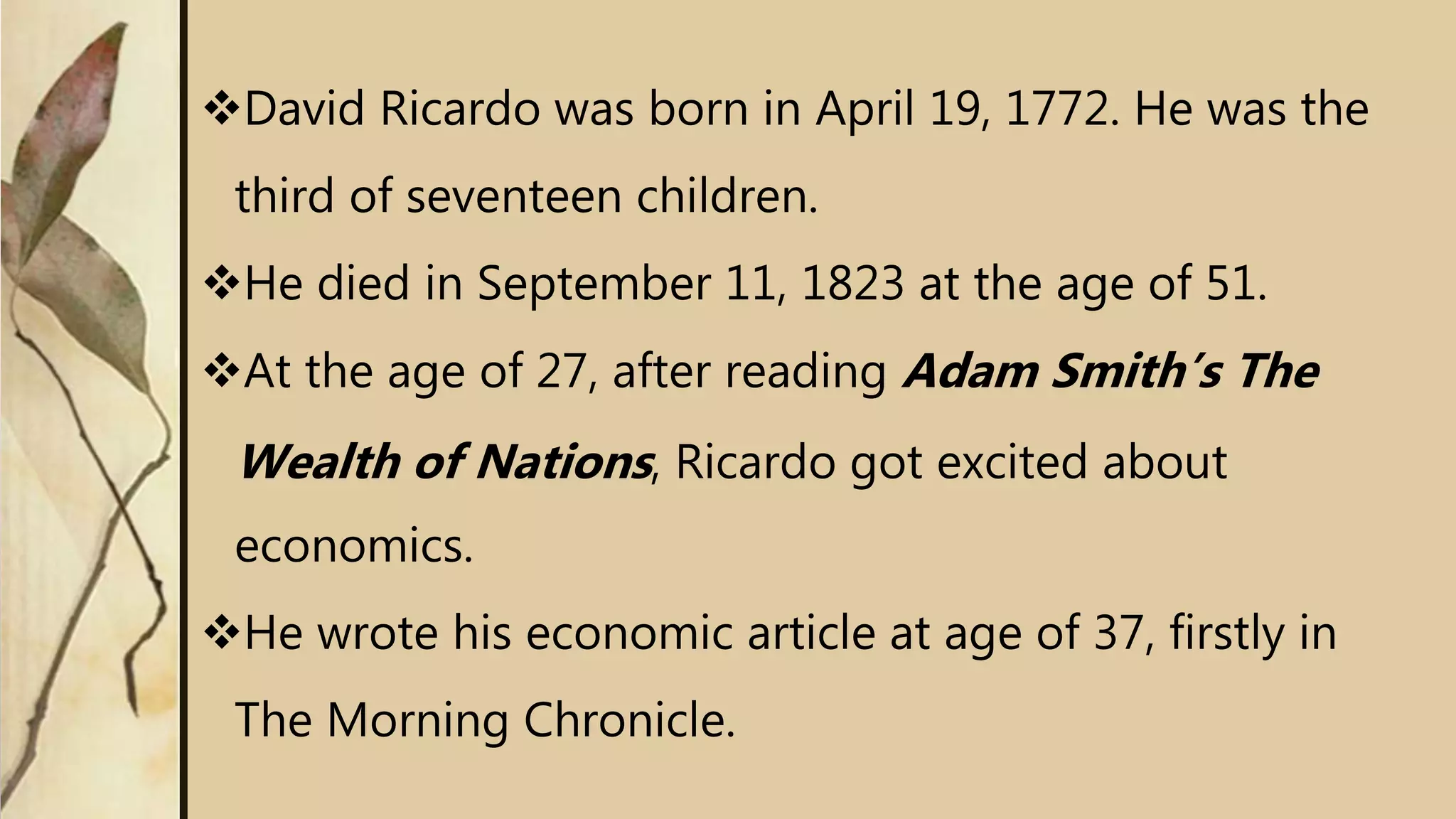 Economist, David Ricardo's Works | PPTX