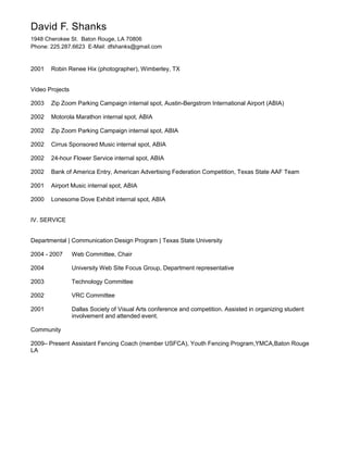 David Shanks CV 2010 | DOCX