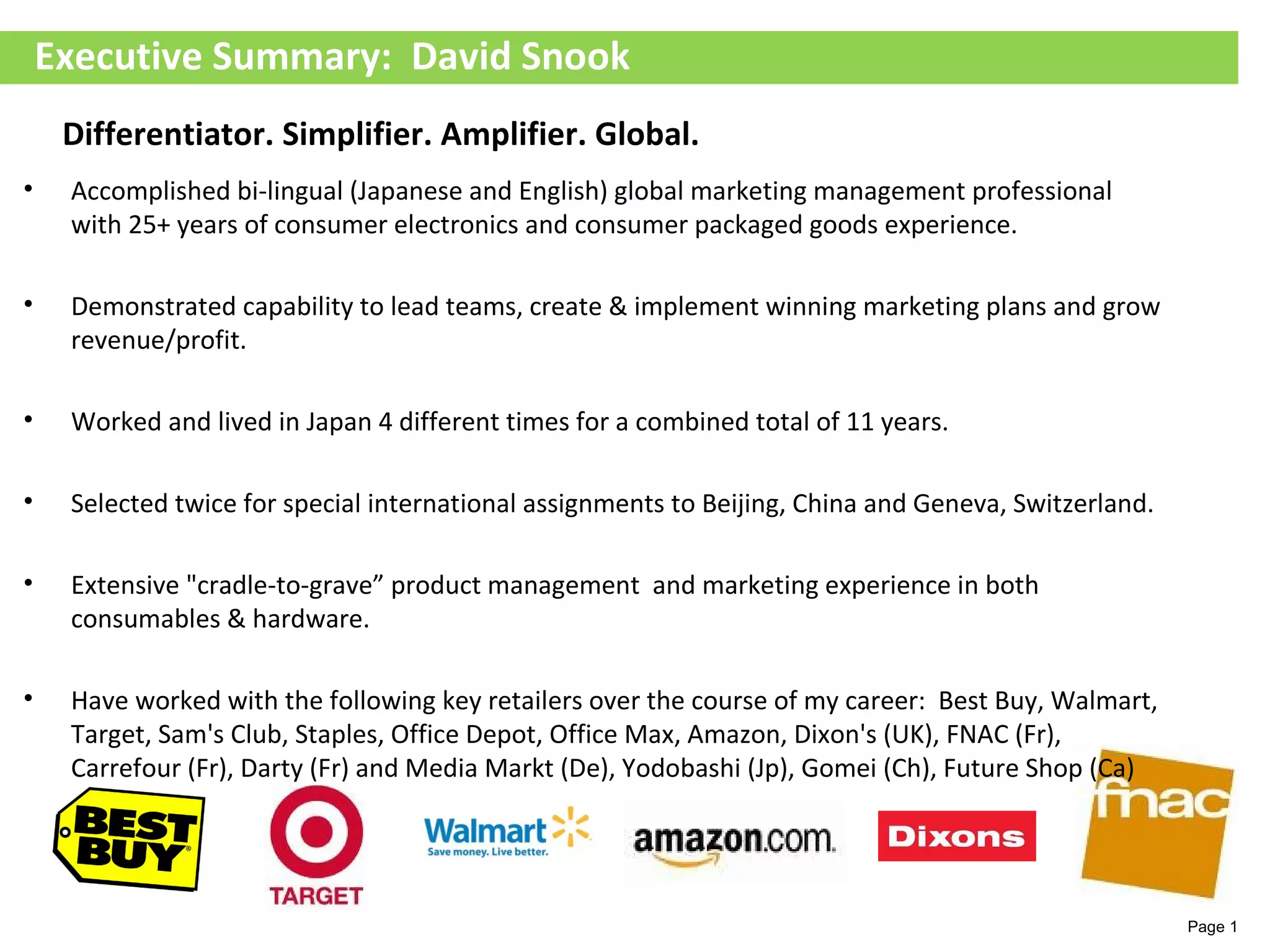 David Snook Candidate Profile, 6 28 12 | PPT