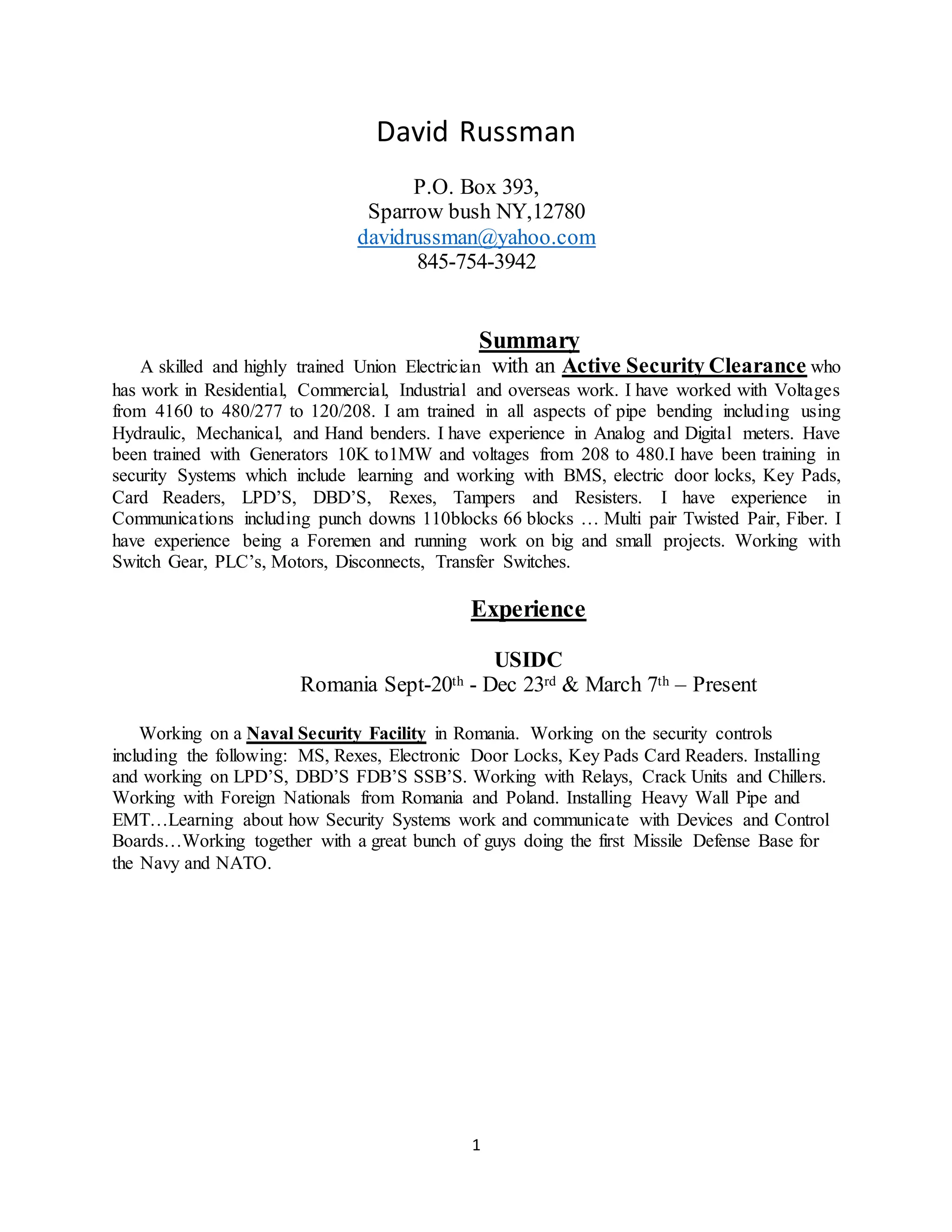 Davids resume may 1, 2016 copy 5 finished | PDF