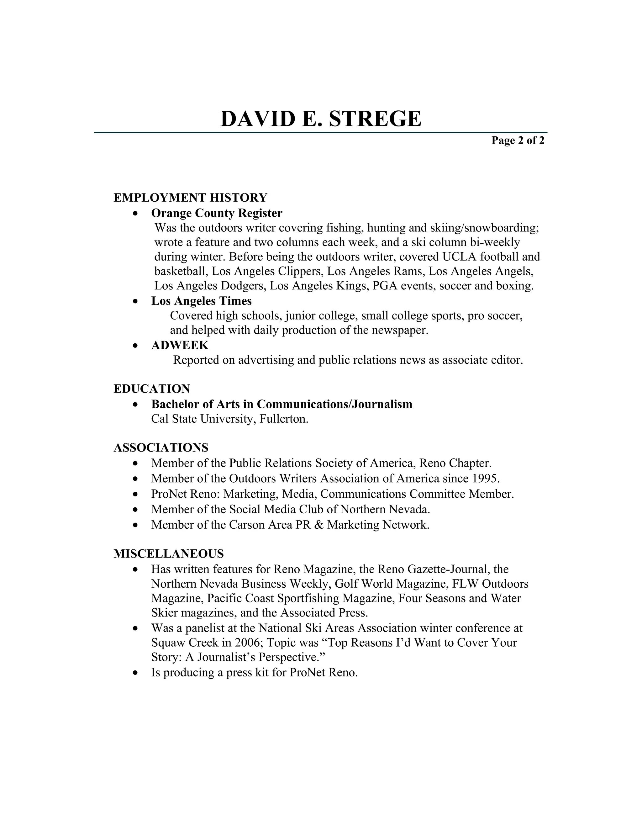 David Strege's Resume | RTF