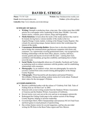 David Strege's Resume | RTF | Sports