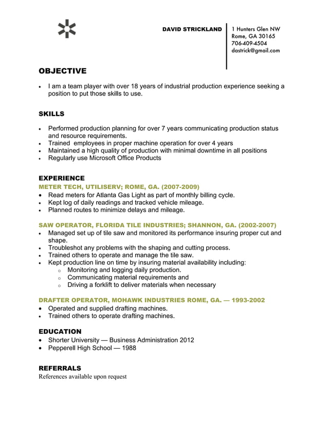 David strickland resume | DOC | Business Administration | Business