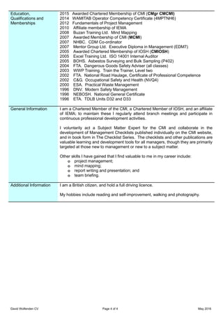 David wolfenden cv may 2016 | PDF