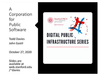 Digital Public Infrastructure: A Corporation for Public Software | PDF