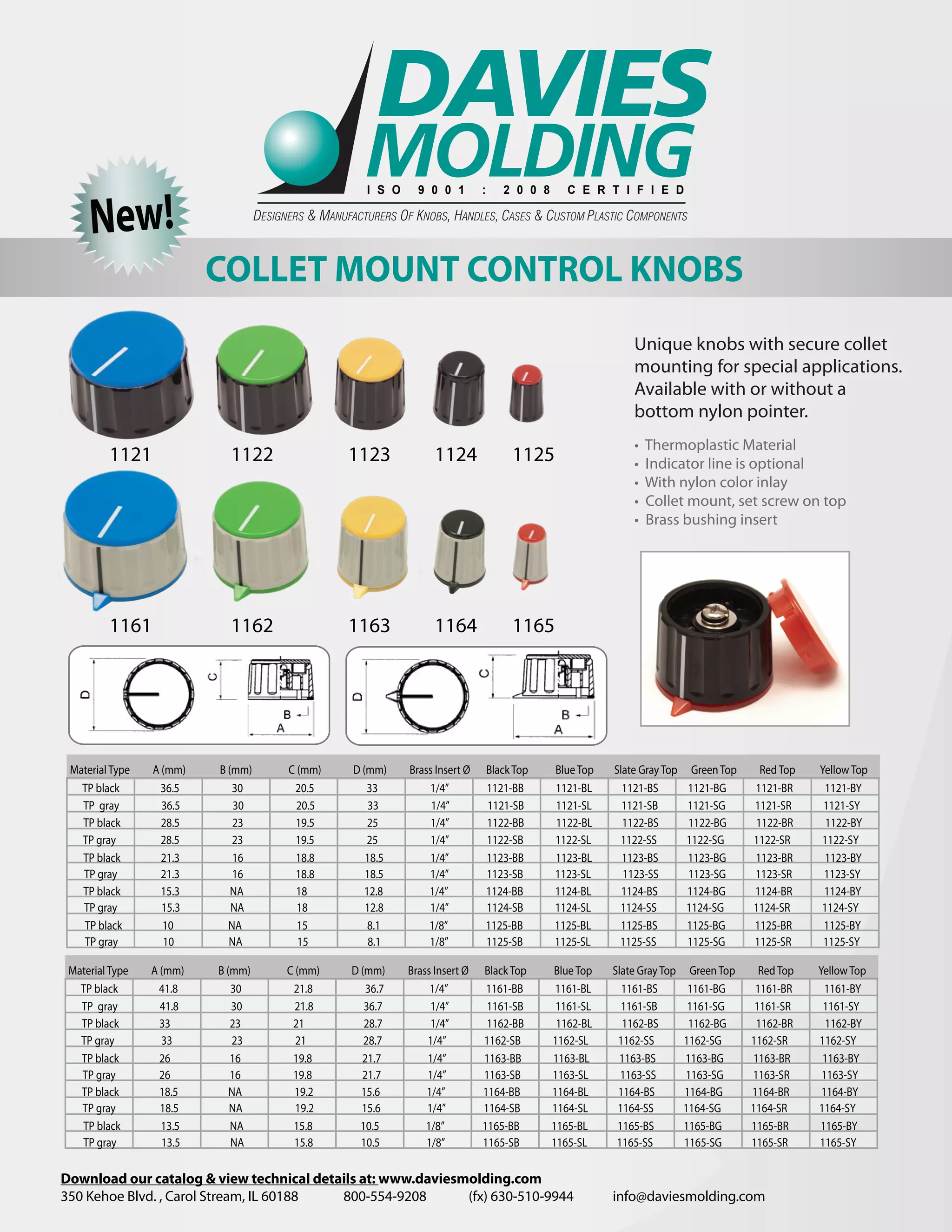 Davies Molding Collet Knob Sell Sheet | PDF