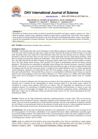 BIOCHEMICAL STUDIES OF HOUSEFLY, MUSCA DOMESTICA | PDF | Chemistry | Science