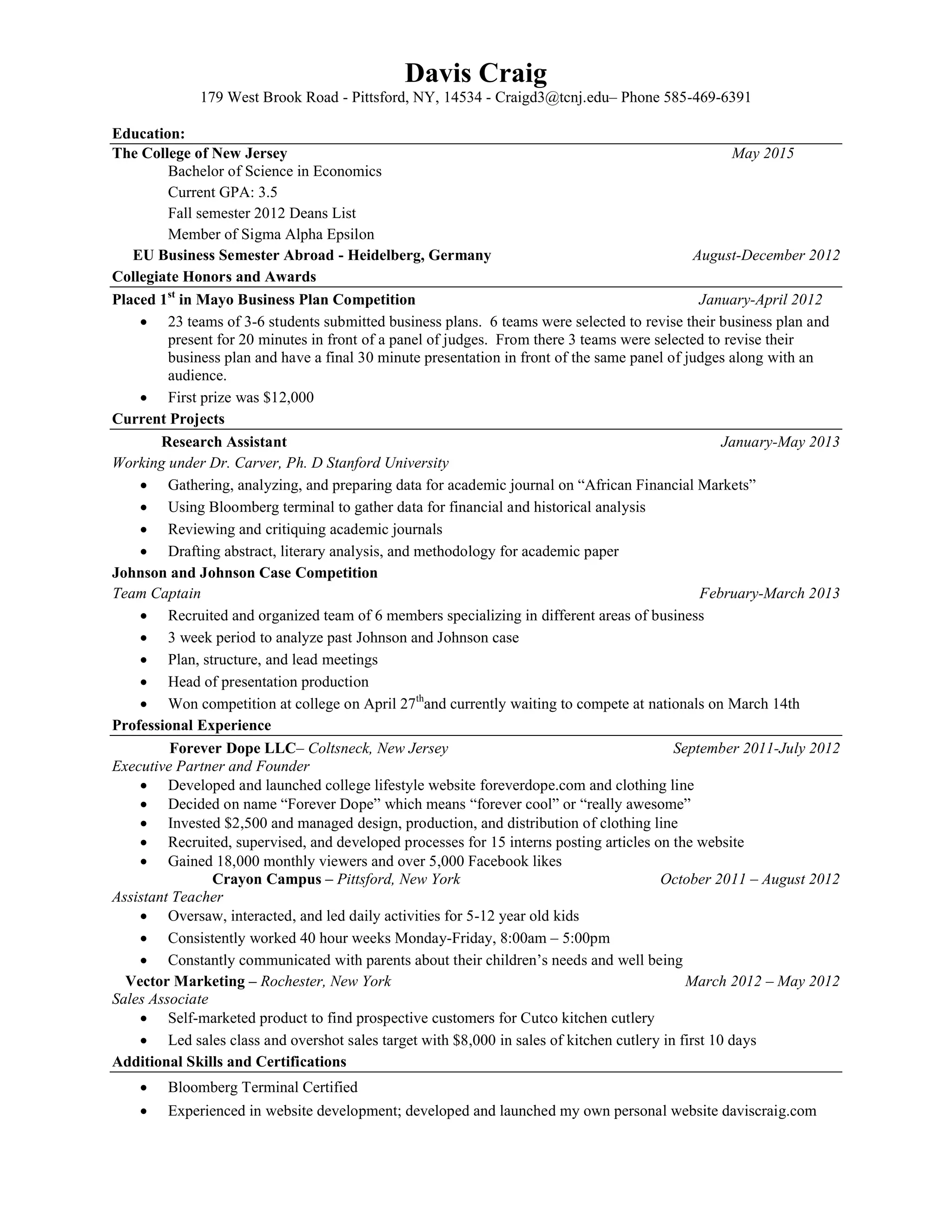Davis Craig's Resume | PDF
