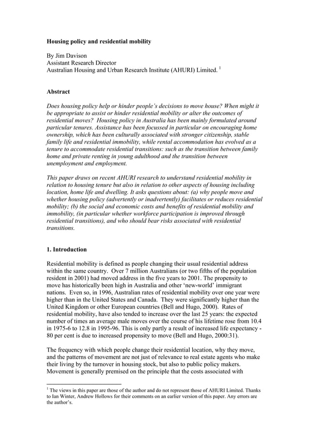 Housing Policy & Residential Mobility | PDF