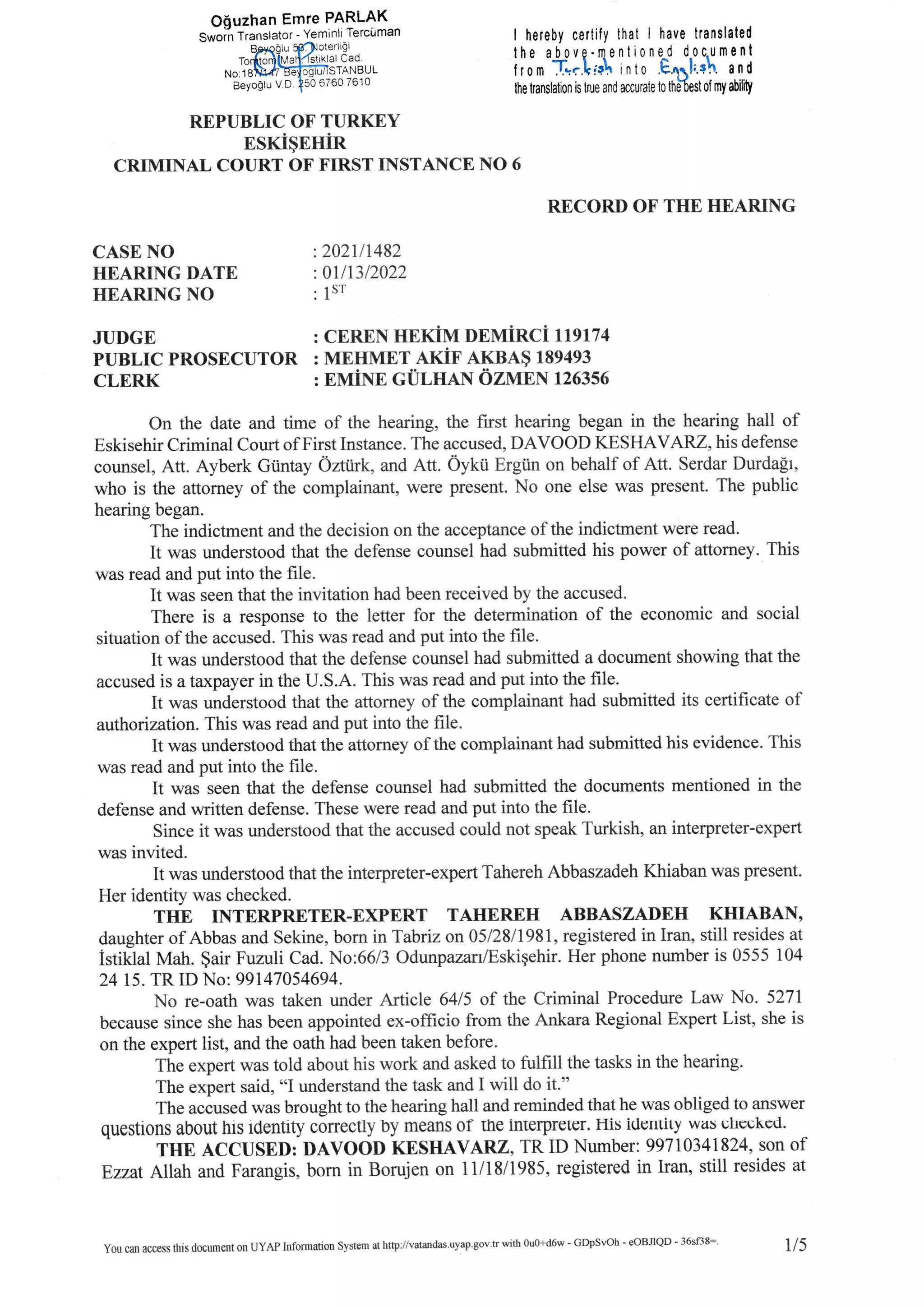 Davood Keshavarz Criminal Conviction Court Order | PDF