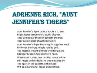 Power point presentation Aunt Jennifer's Tiger | PPT
