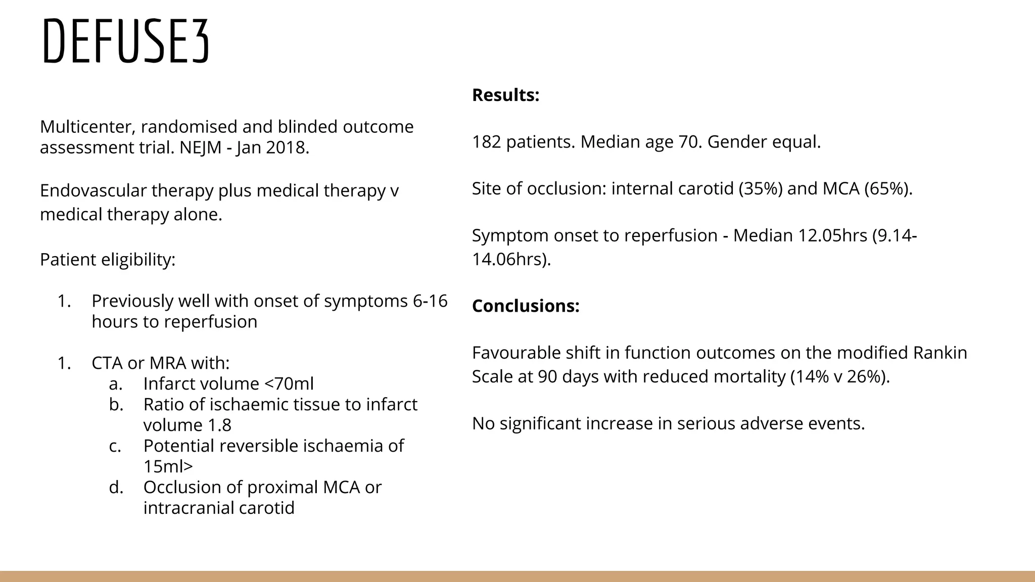 Thrombectomy in Stroke: DAWN and DEFUSE3 trial data | PPTX