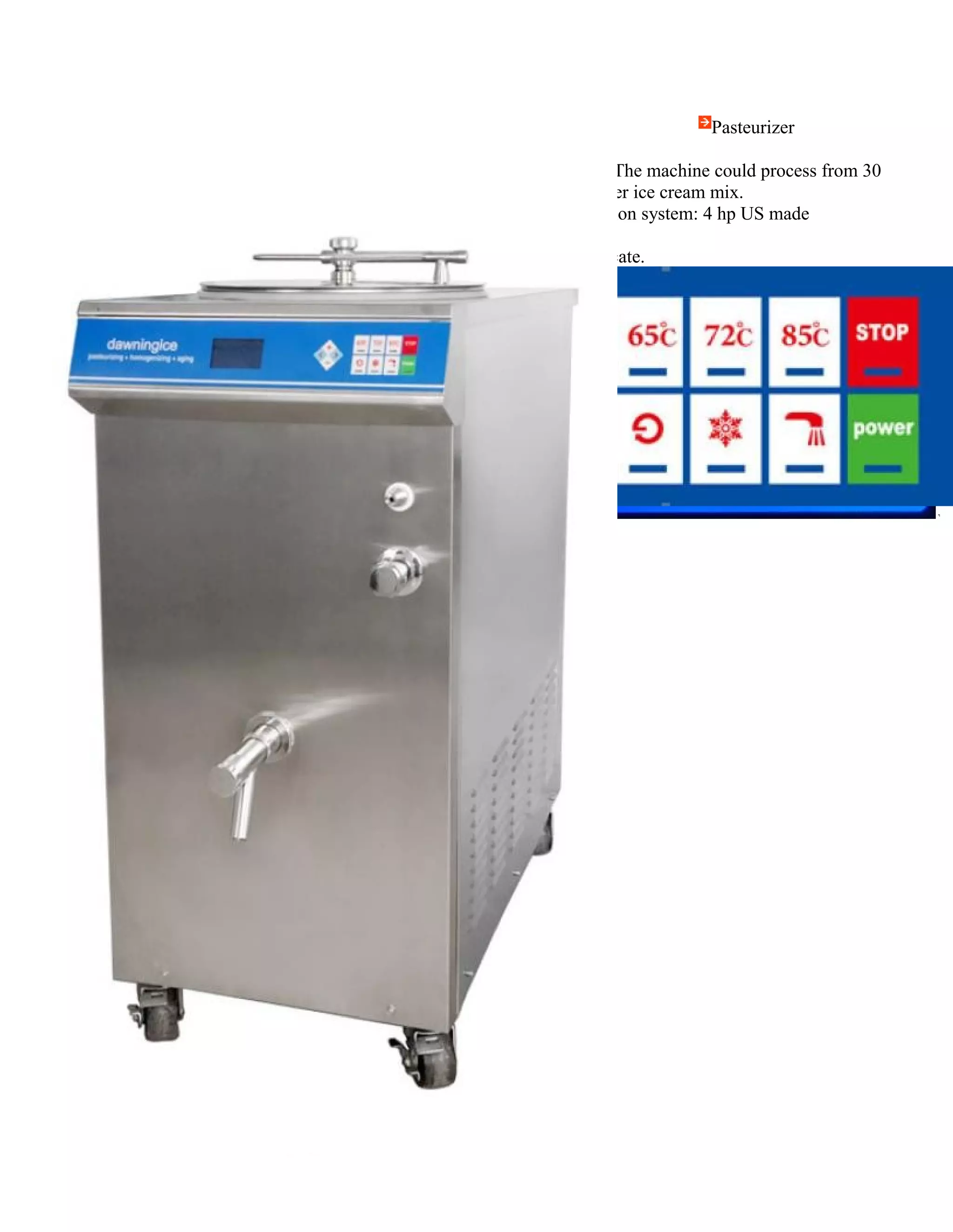 Dawningice batch freezer-mix60l(it) pasteurizer | DOC