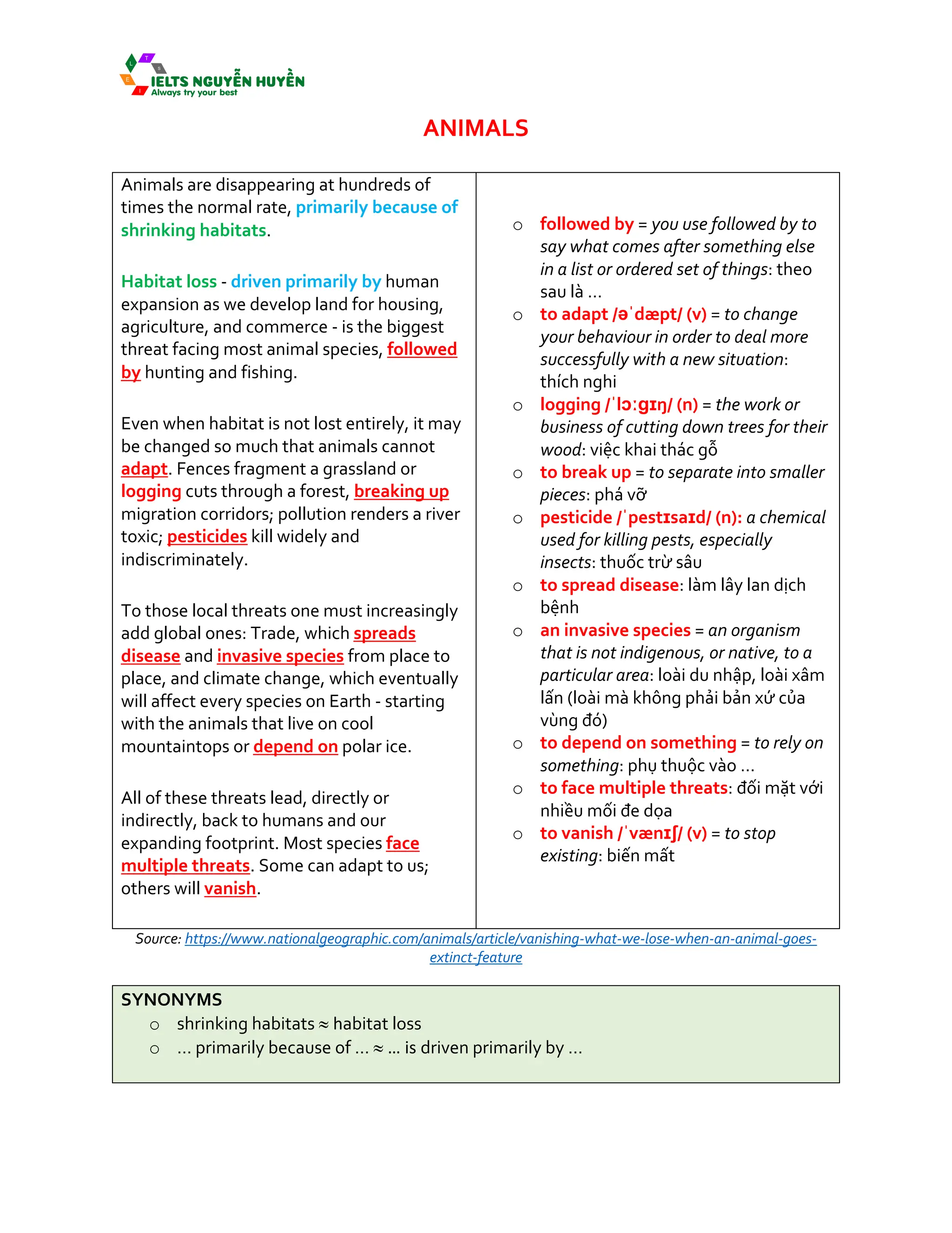 DAY-5-ANIMALS-ielts-nguyenhuyen.pdf1234345 | PDF