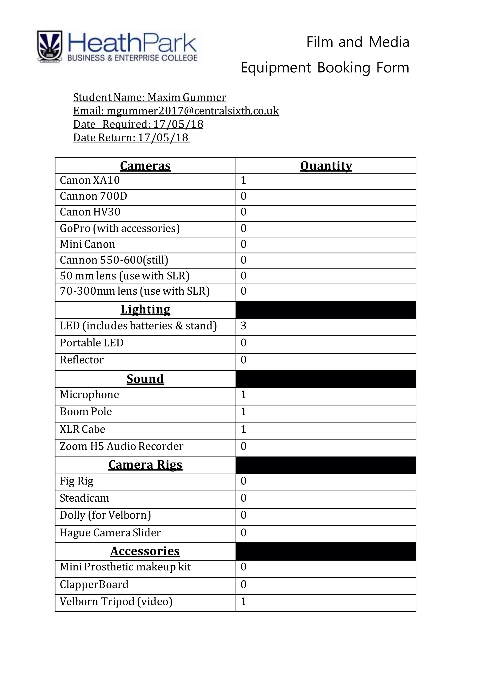 Day 1 Booking Form | DOCX