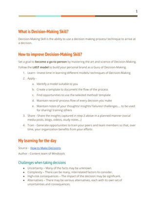 Day 1 decision-making skill | PDF | Children\'s Health | Healthy Living