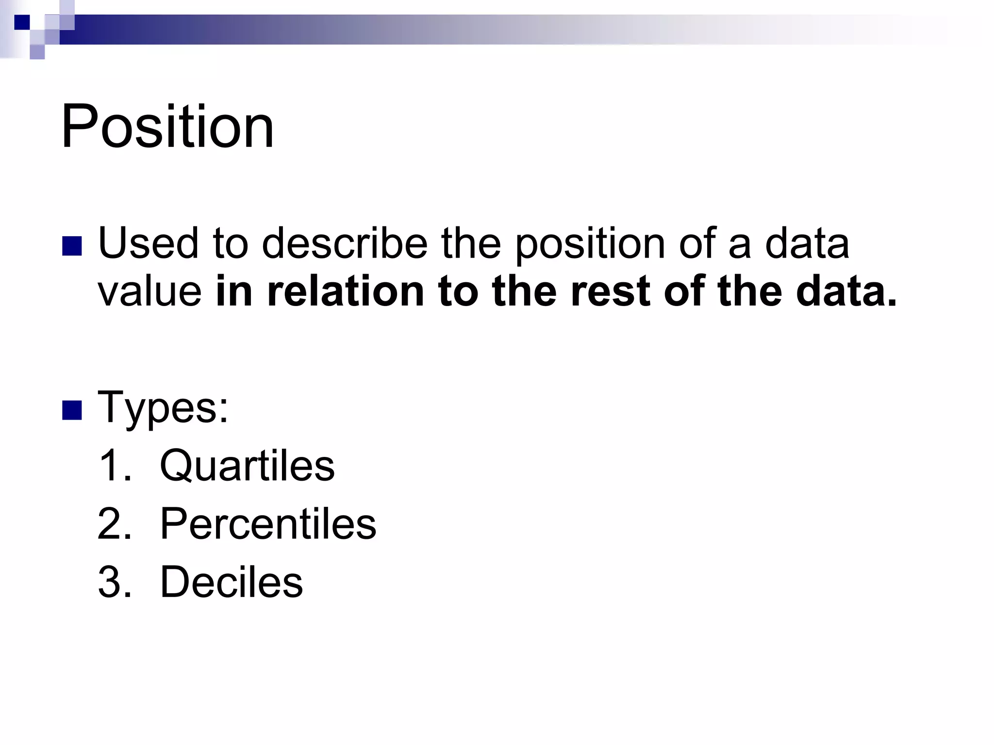 Day 1 - Measures of Position - Quartiles - Percentiles - ZScores ...