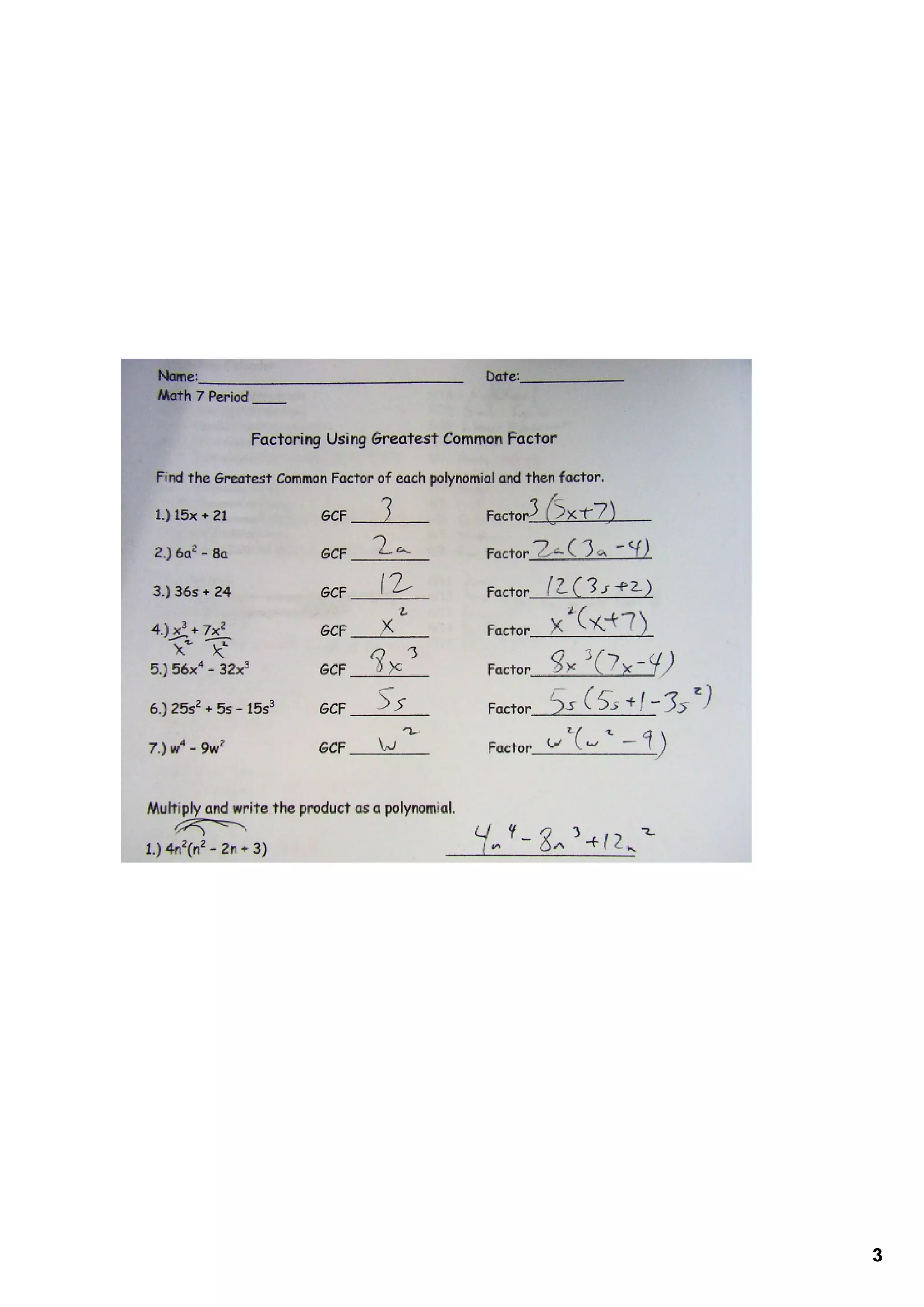 Day 10 factoring with gcf | PDF | Education