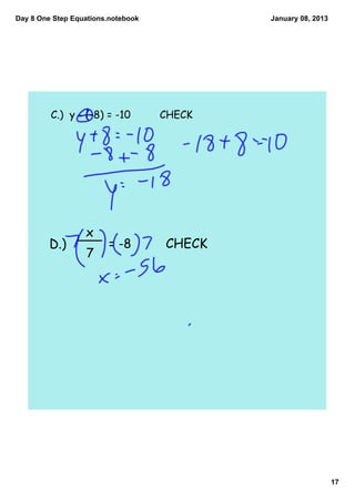 Day 10 one step equations | PDF