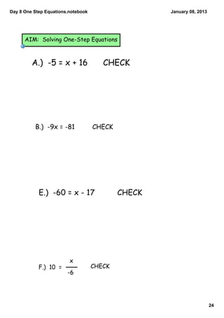 Day 10 one step equations | PDF