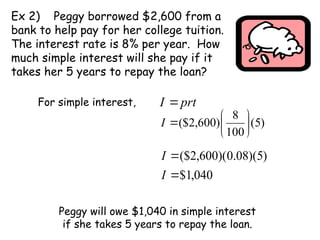 Simple Interest with definitions and example problems | PPT