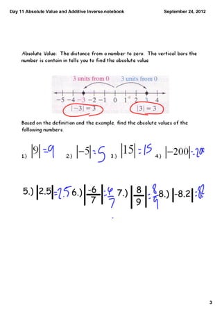 Day 11 absolute value and additive inverse | PDF