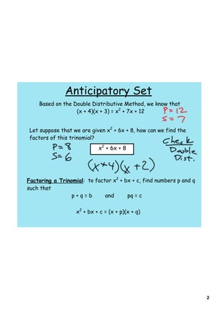 Day 11 factoring trinomials2 | PDF