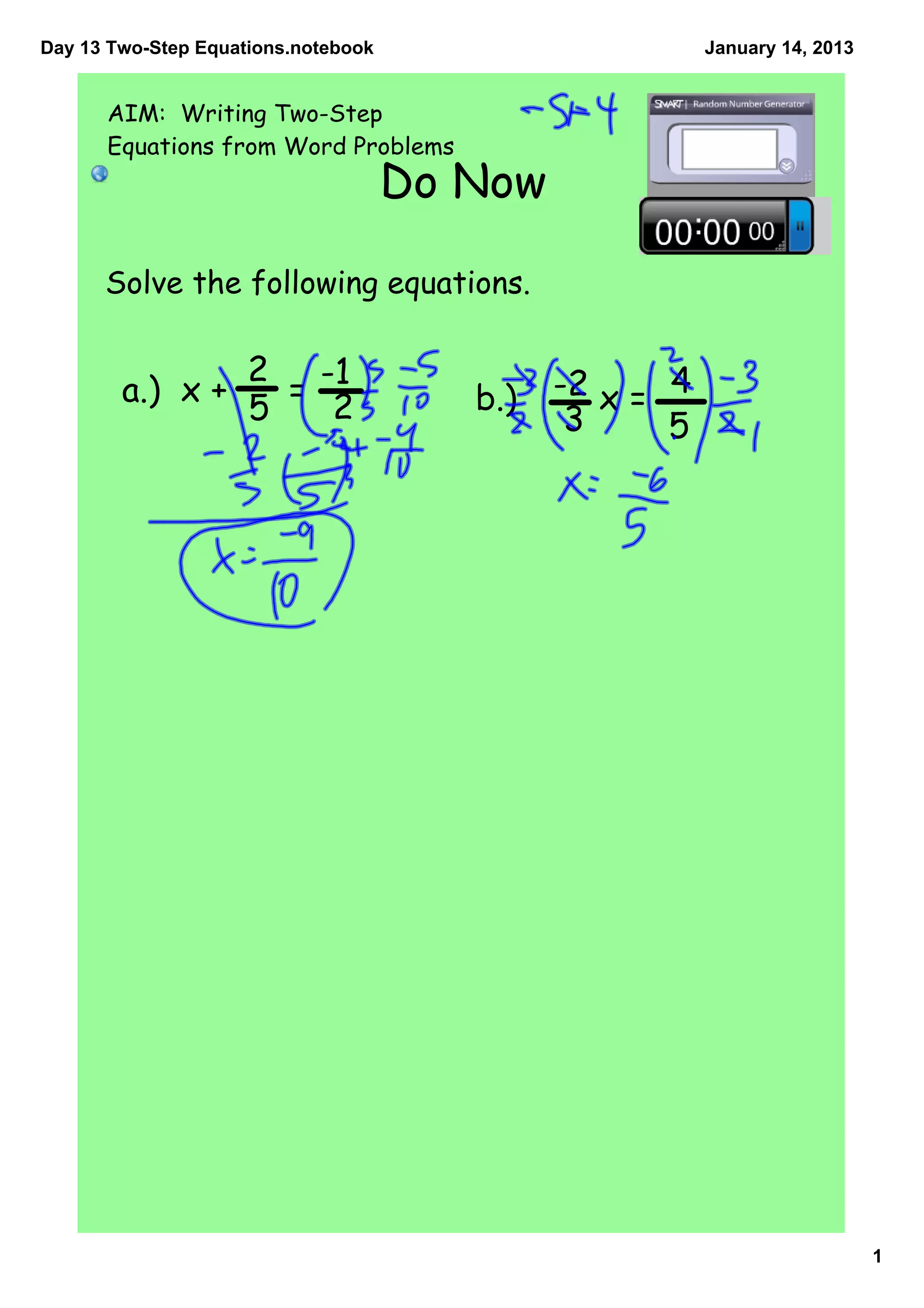 Day 13 two step equations | PDF | Homework and Study | Education