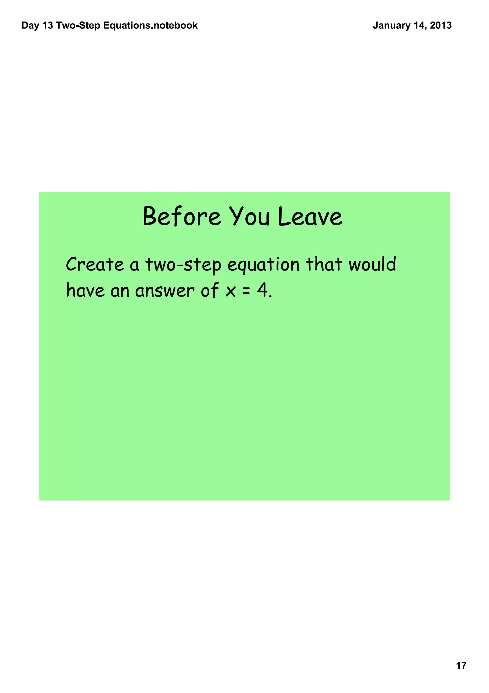 Day 13 two step equations | PDF