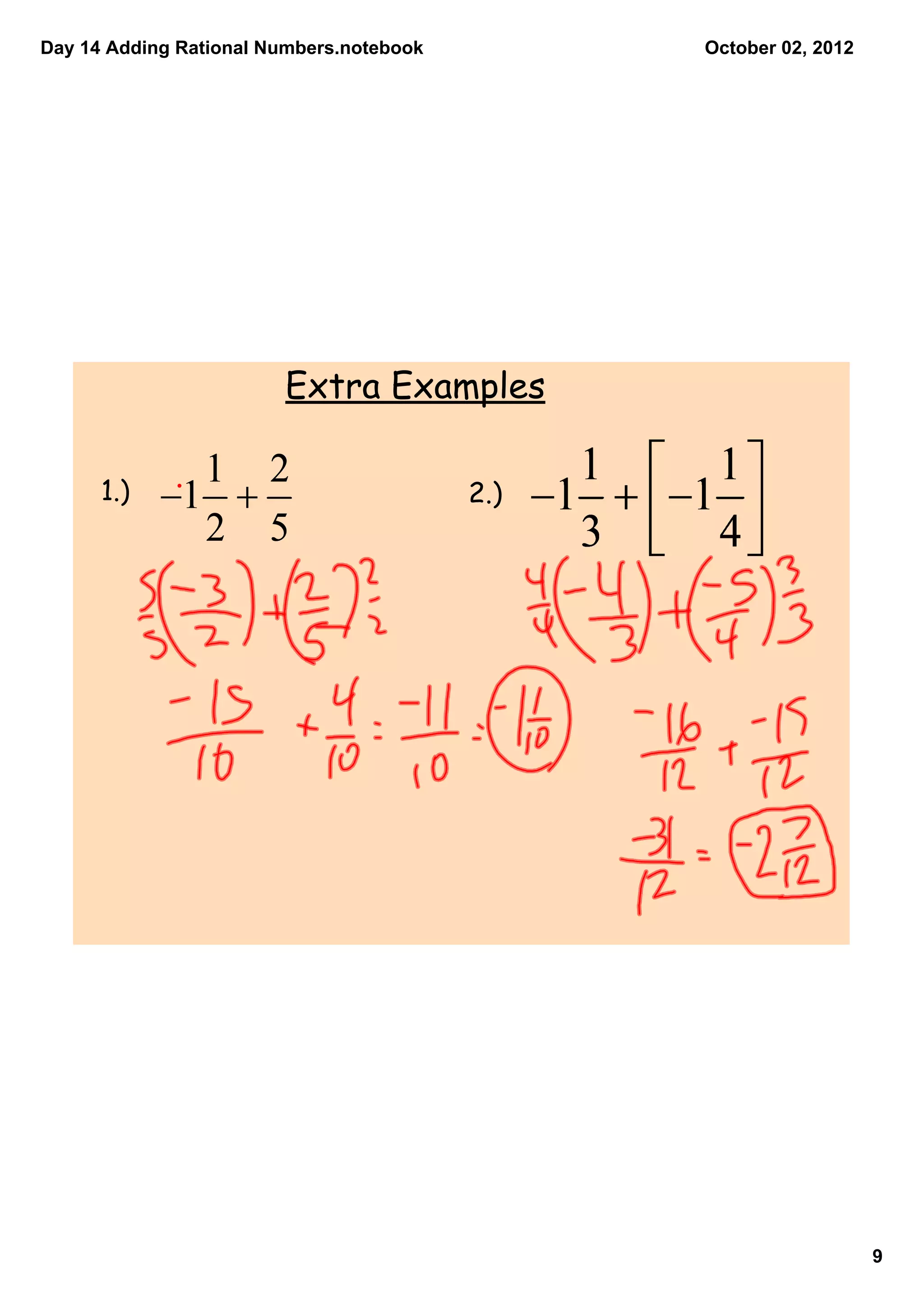 Day 14 adding rational numbers | PDF