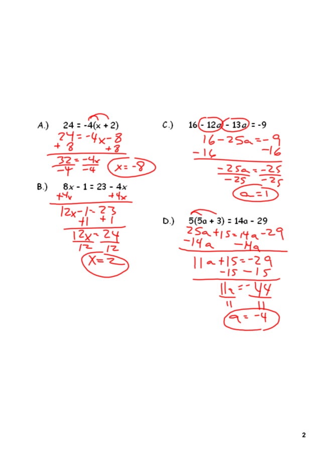 Day 14 multi step equations | PDF