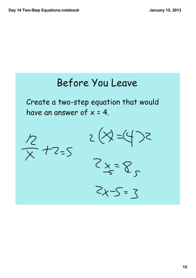 Day 14 two step equations | PDF