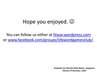 Tutorial 1 : Anagrams | PPTX