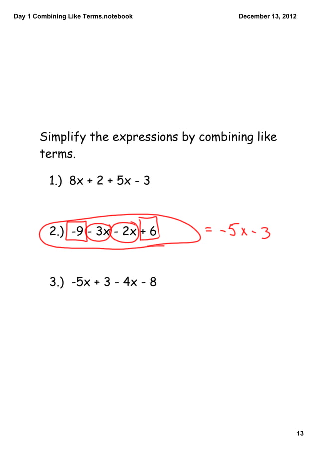 Day 1 combining like terms | PDF