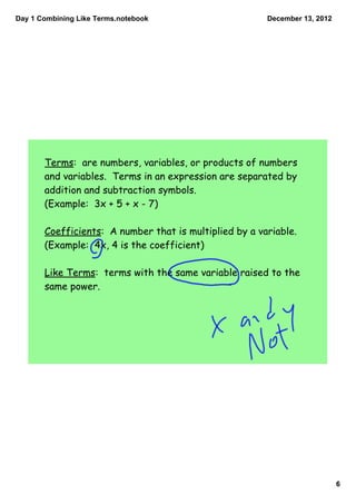 Day 1 combining like terms | PDF