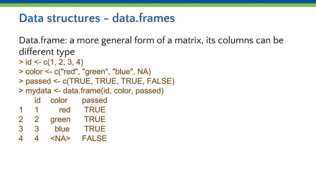 Day 1d R Structures And Objects Matrices And Data Framespptx
