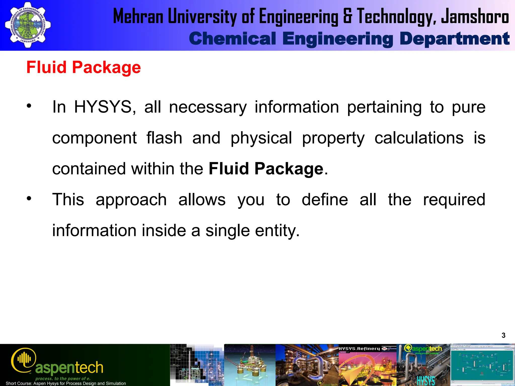 Fluid Packages used in Aspen HYSYS for Chemical Engineers | PPT
