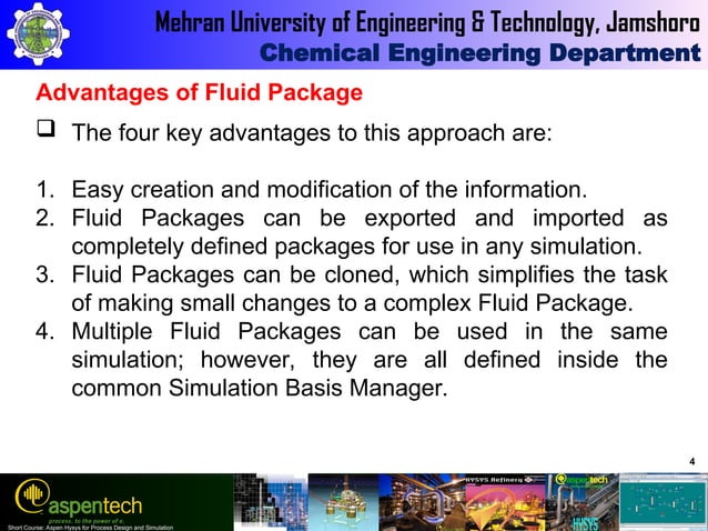 Fluid Packages used in Aspen HYSYS for Chemical Engineers | PPT