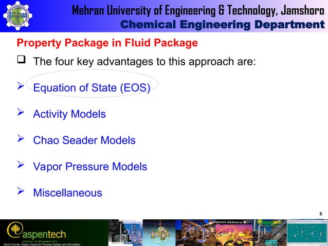 Fluid Packages used in Aspen HYSYS for Chemical Engineers | PPT