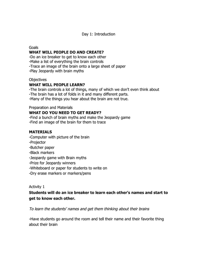 Day 1 lesson plan introduction | PDF