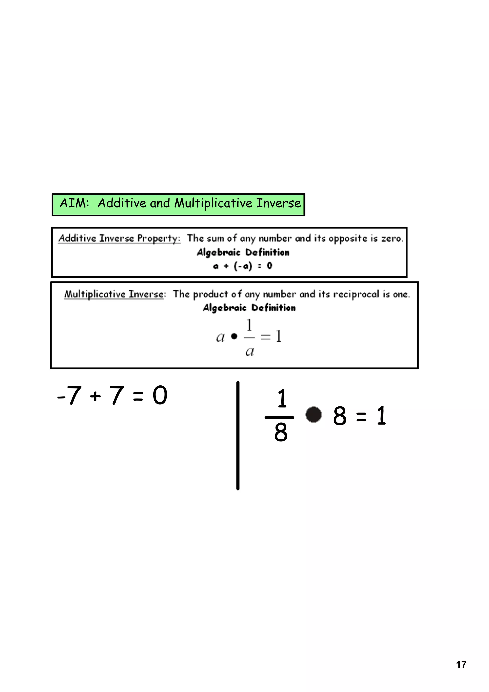 Day 1 multiplicative and additive inverse | PDF
