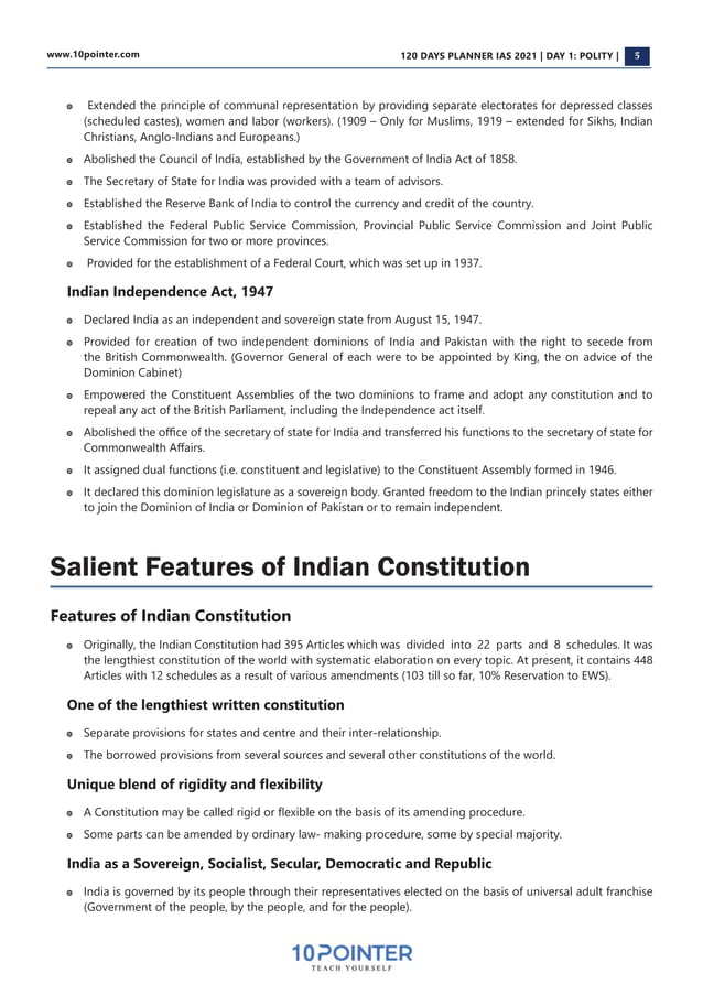 Day 1 quick_revision_polity_120 days upsc perlims 2021_10_pointer | PDF
