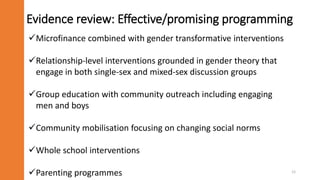 Day 1 session 2: Global and regional evidence base on what works to prevent violence against ...