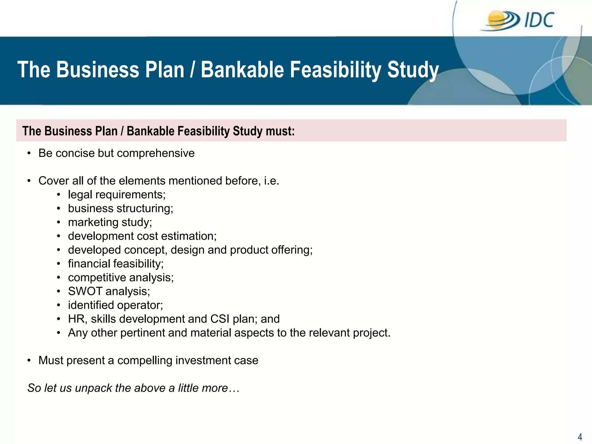 Day 1 what makes a project bankable idc_martin potgieter | PPT