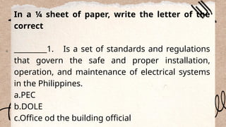PHILIPPINE ELECTRICAL CODES IN INDUSTRIAL ARTS | PPTX