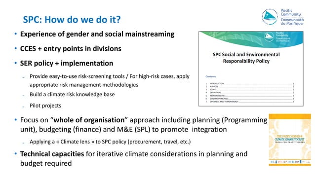 Climate Change Mainstreaming: SPC Experience | Sylvie Goyet, Pacific ...