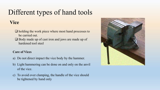 WORKSHOP TECHNOLOGY-Hand Tools and its Operation | PPTX | First Aid ...